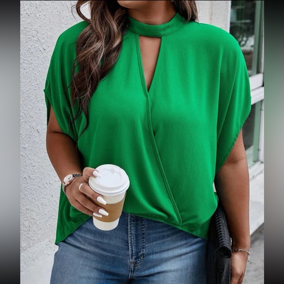 Tops | Plus Size Keyhole Neck Batwing Sleeve Wrap Cross Cut Out Top ...
